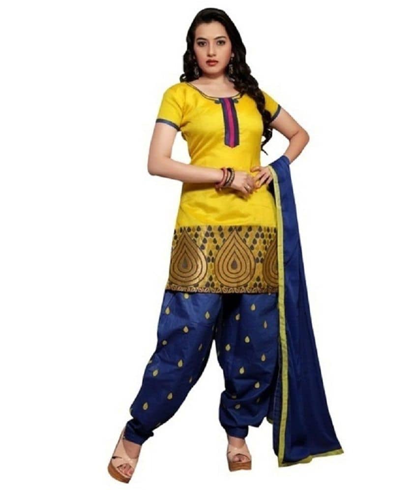 Sai Shree Yellow Chanderi Unstitched Dress Material - Buy Sai Shree ...