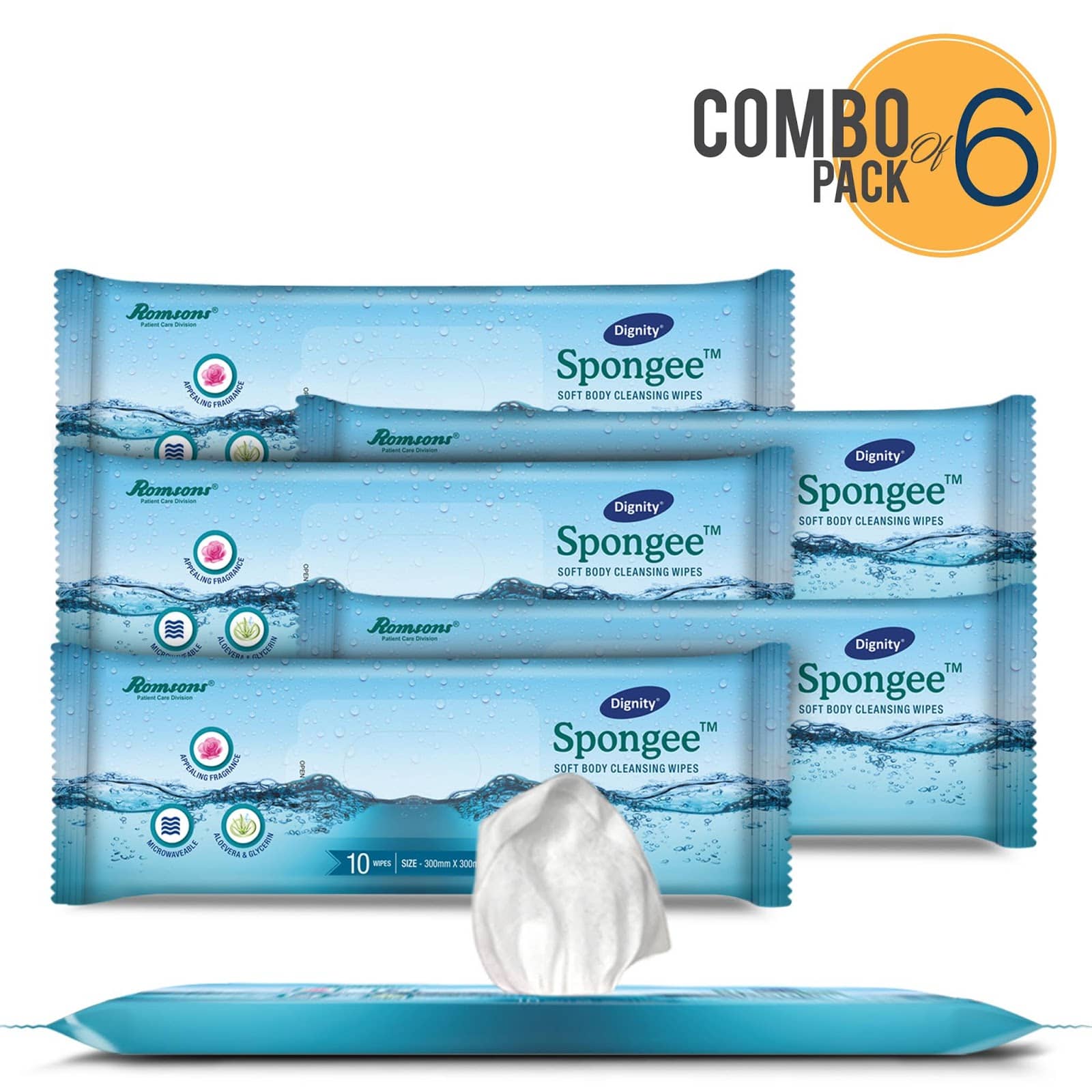 Dignity Spongee Body Wipes 300X300 Pack of 6 (10 Wipes/Pack ): Buy ...