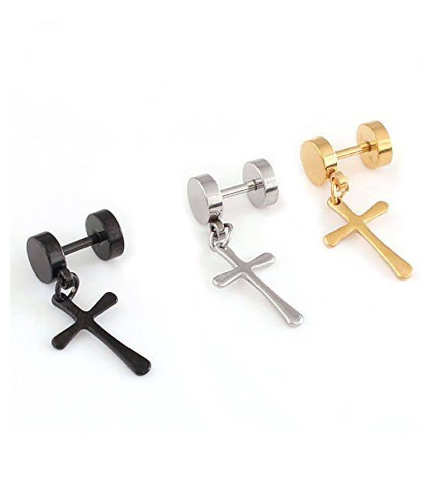 Jesus Cross Piercing Multicolor Stainless Steel Huggie Earrings For Men ...