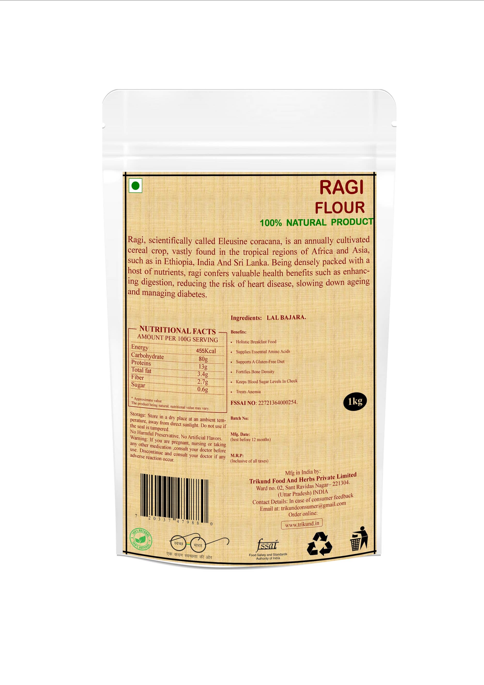 TRIKUND Ragi flour 1 kg: Buy TRIKUND Ragi flour 1 kg at Best Prices in ...
