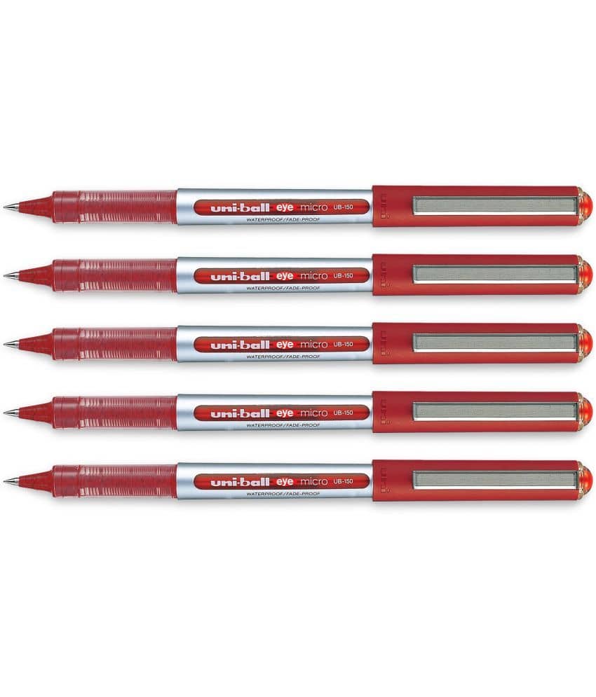 Uni Ball Eye Ub150 Micro 0.5Mm Red Roller Ball Pen (Pack Of 5, Red ...