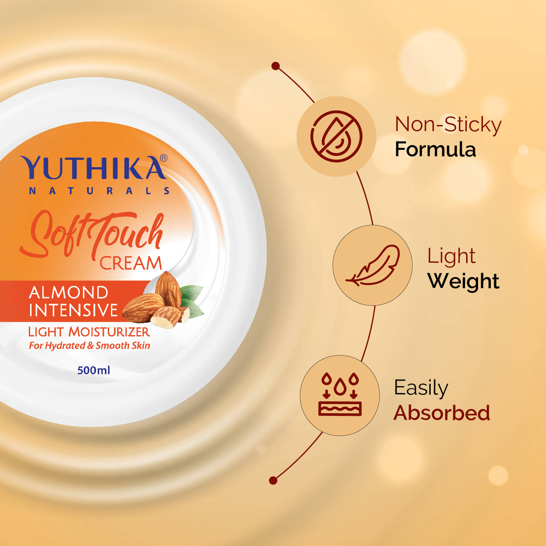 Yuthika Soft Touch Cream, Almond Intensive Light Moisturizer for ...