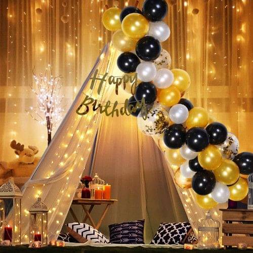 41pcs Happy Birthday Decor Banner with Net Curtain, LED Light & Golden ...